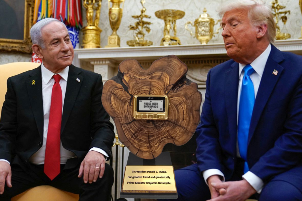 Netanyahu gifts Trump "golden pager" referencing Lebanon attack ...