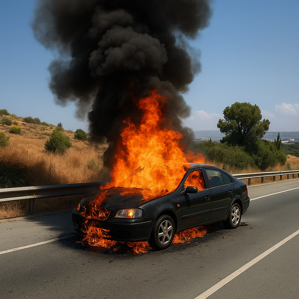 Vehicle on fire on Larnaca–Nicosia highway – Lane closed - Sigmalive ...